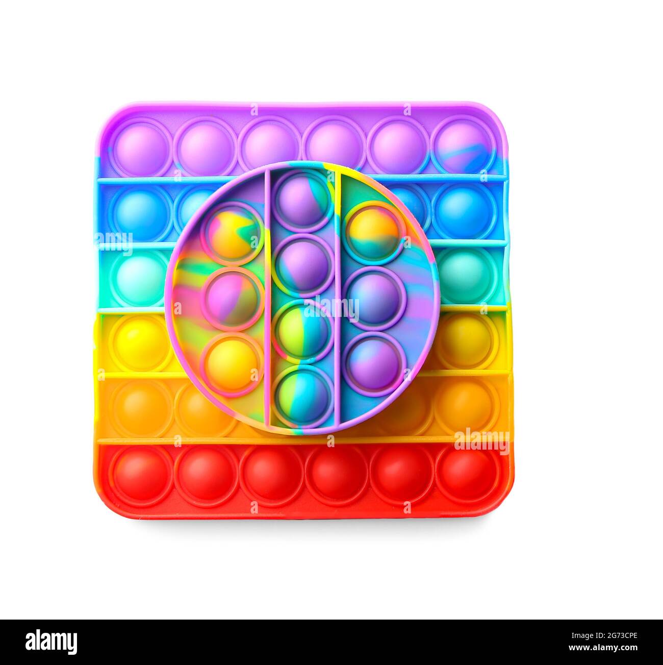 Bright fidget toys on white background Stock Photo - Alamy