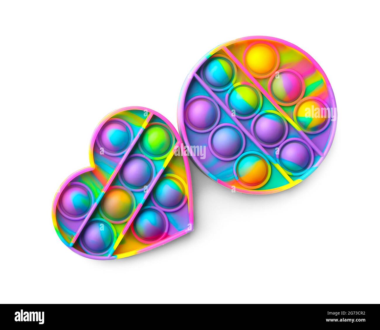 Bright fidget toys on white background Stock Photo - Alamy