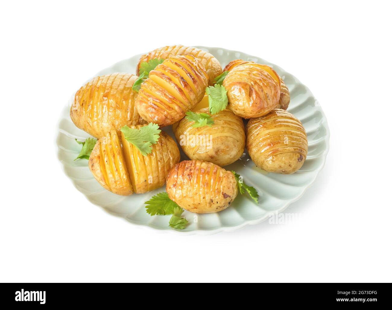 Plate with baked potato on white background Stock Photo - Alamy