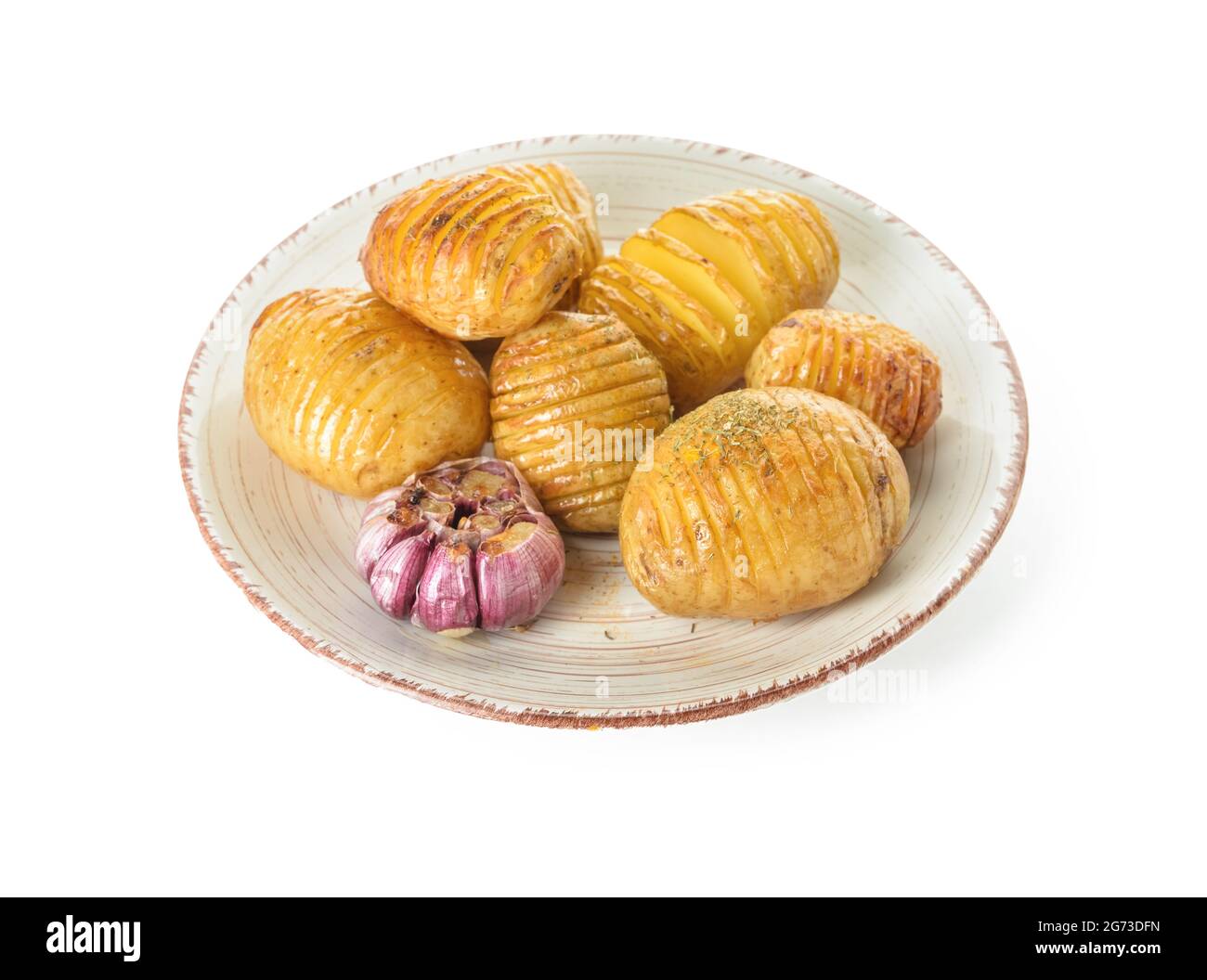 Plate with baked potato on white background Stock Photo - Alamy