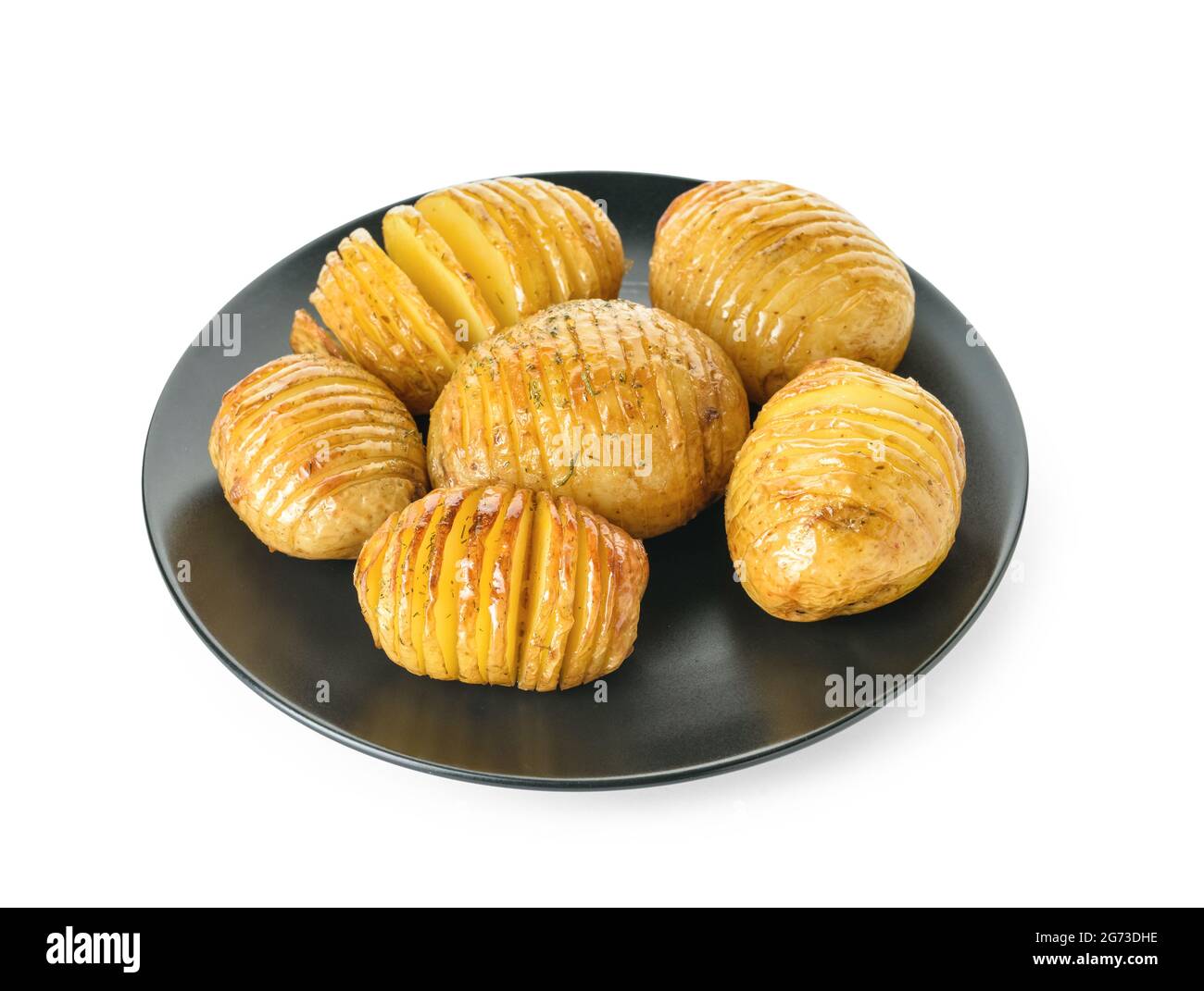 Plate with baked potato on white background Stock Photo - Alamy