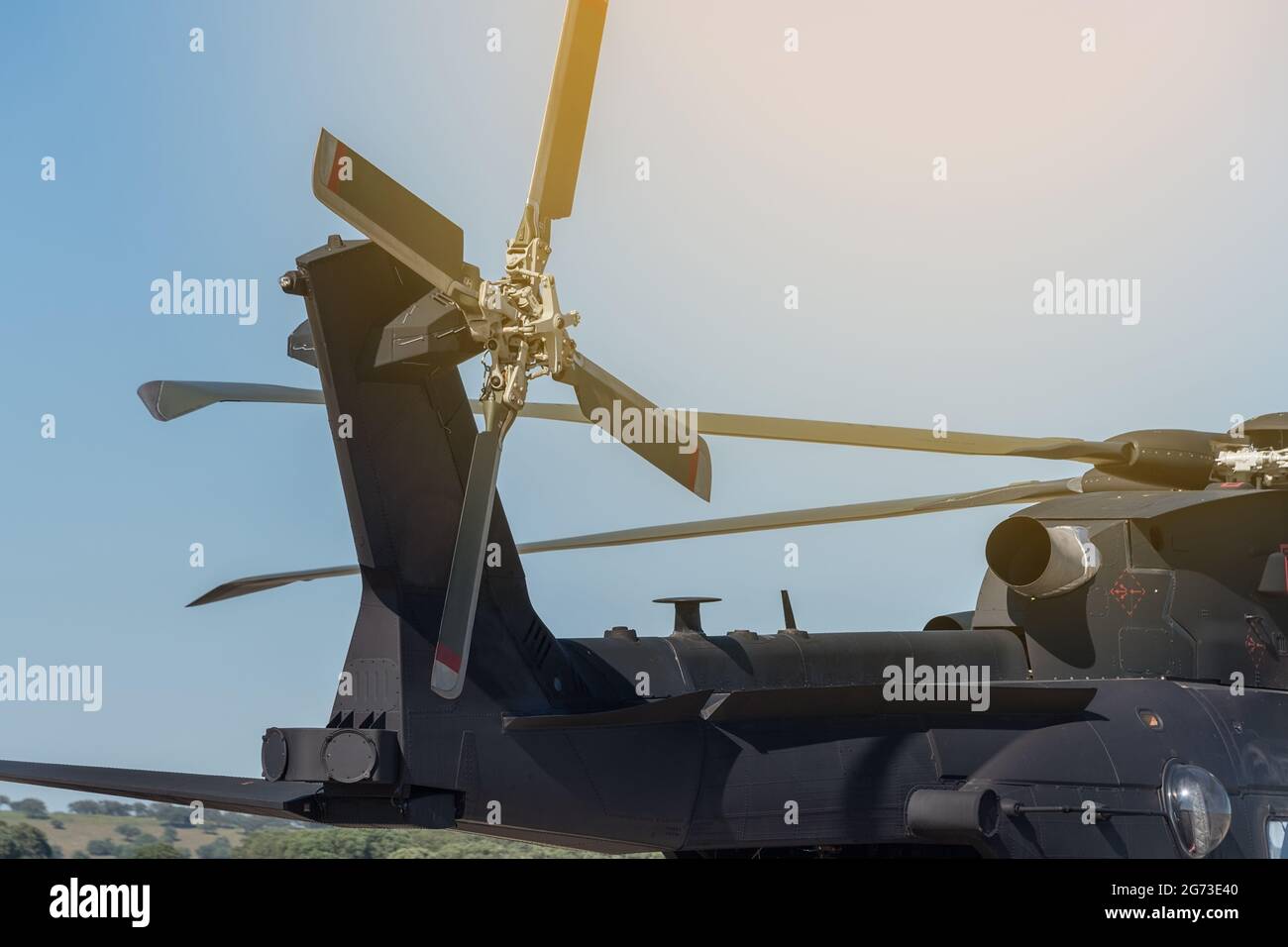 Details of the propeller, a modern American military helicopter, ready ...