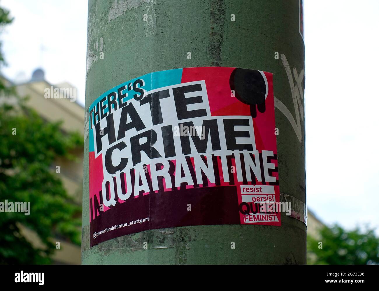 Sticker, there's hate crime in quarantine, Berlin, Germany Stock Photo ...