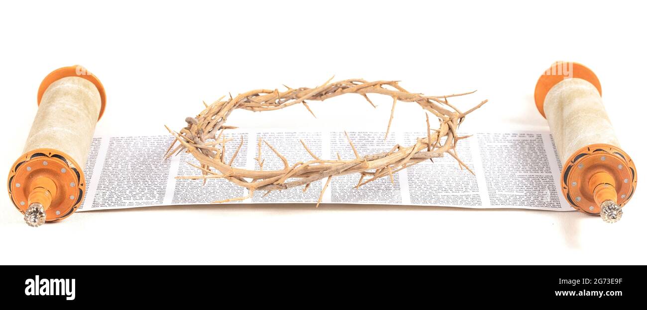 Torah Scroll with the Crown of Throns Isolated on a White Background ...