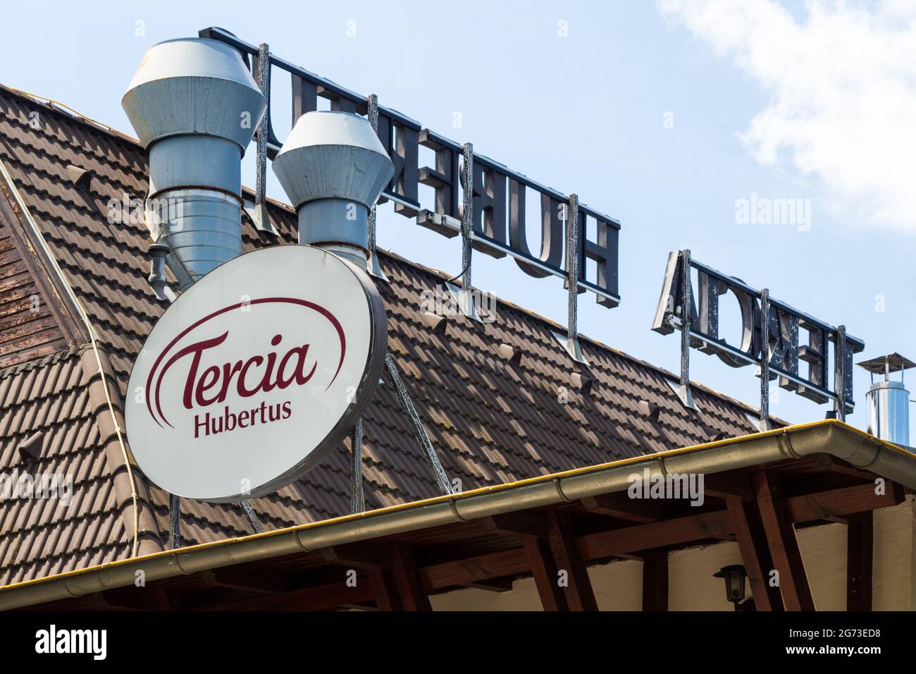 Logo sign of Tercia Hubertus restaurant and Guest House, Becsi-domb ...