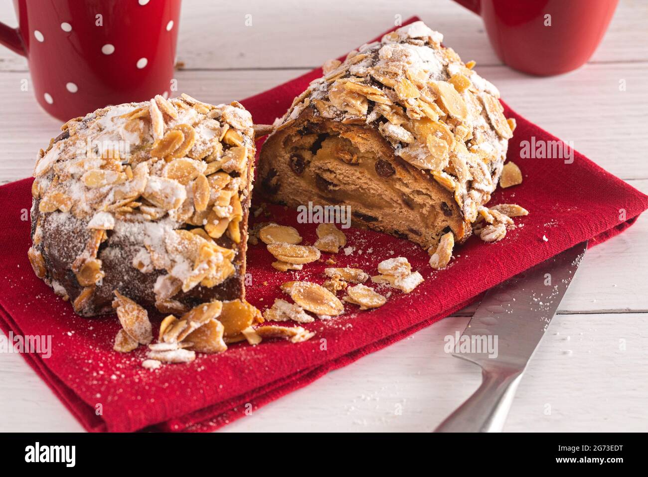 Traditional Stollen with Fruit and Almond Paste topped with Almonds ...