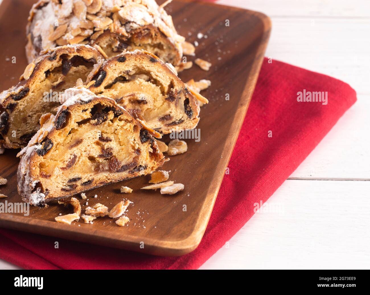 Traditional Stollen with Fruit and Almond Paste topped with Almonds ...