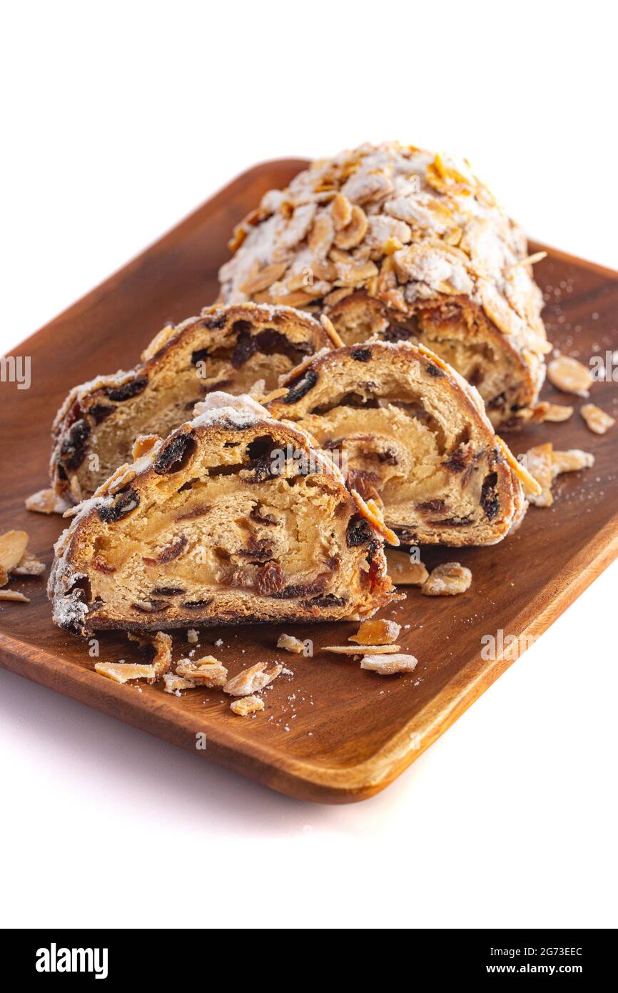 Traditional Stollen with Fruit and Almond Paste topped with Almonds ...