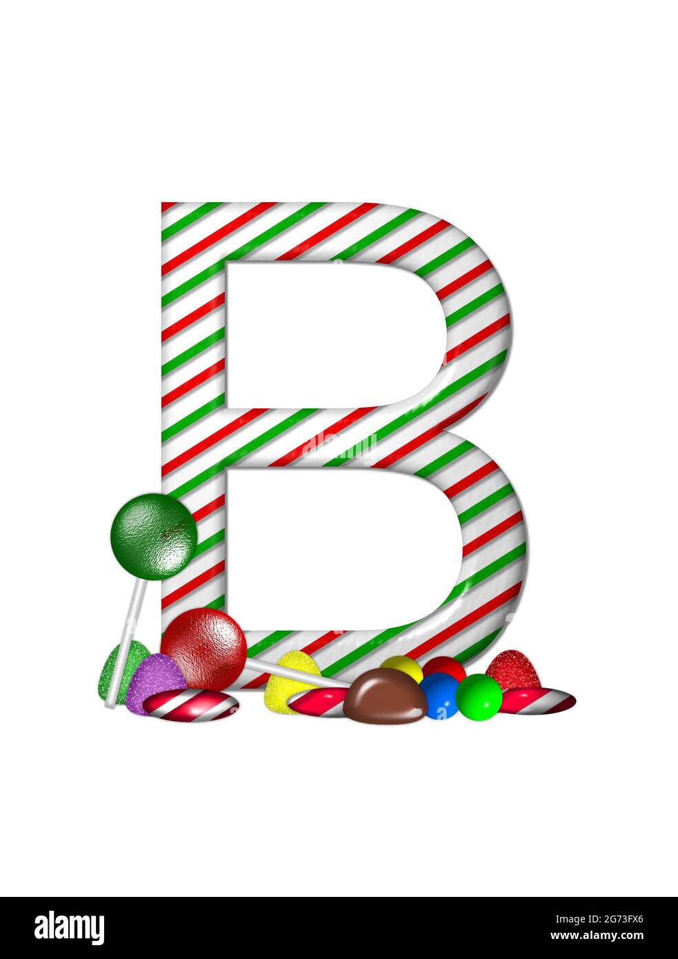 The letter B, in the alphabet set "Candy Cane Sweets", is striped ...