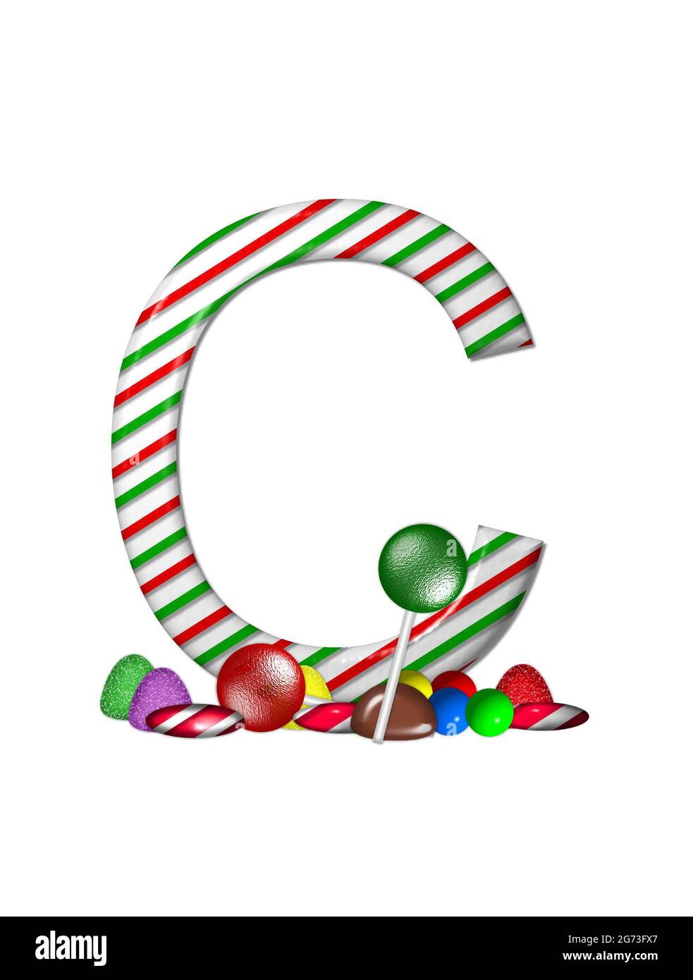 The letter C, in the alphabet set "Candy Cane Sweets", is striped ...