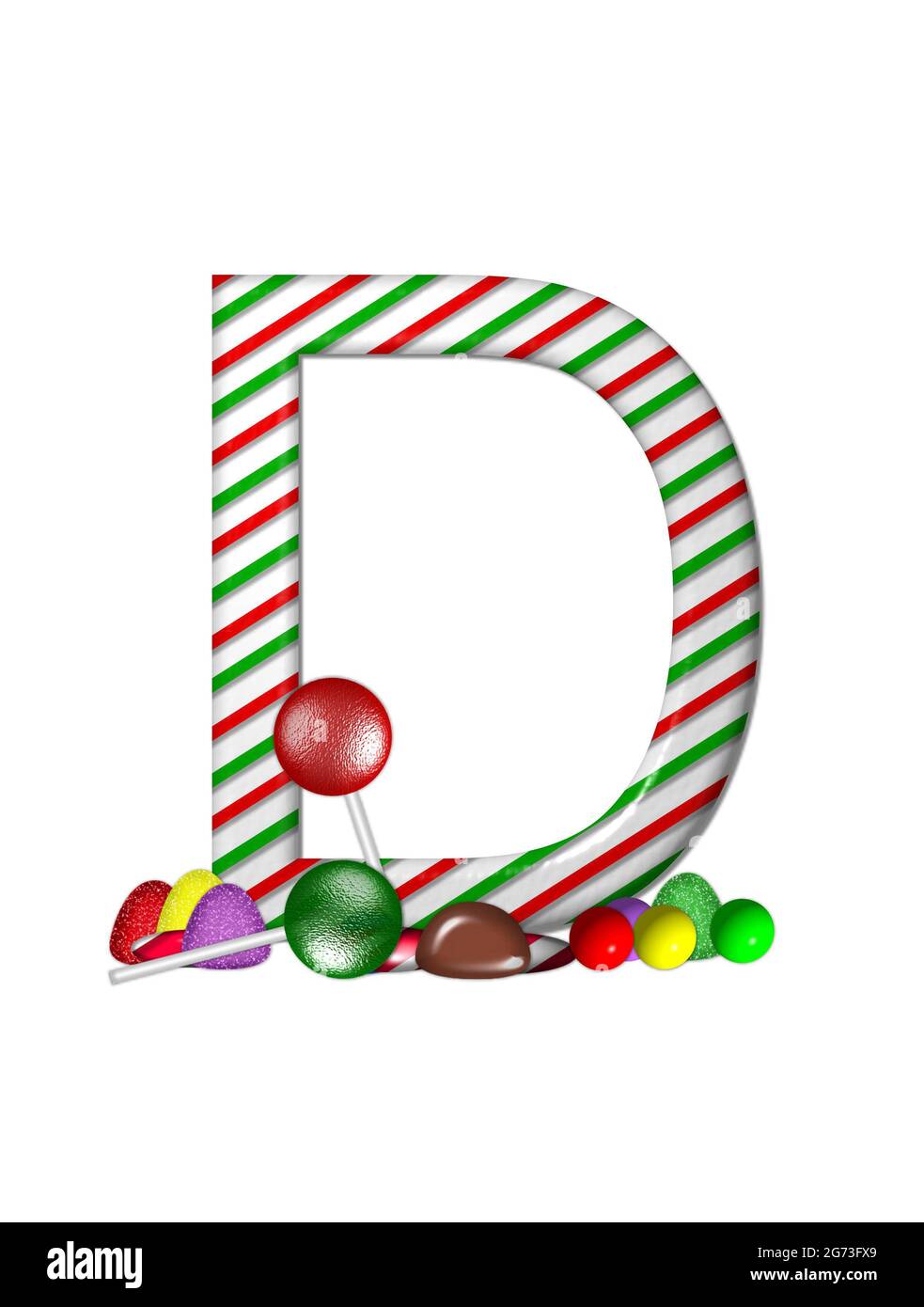 The letter D, in the alphabet set "Candy Cane Sweets", is striped ...