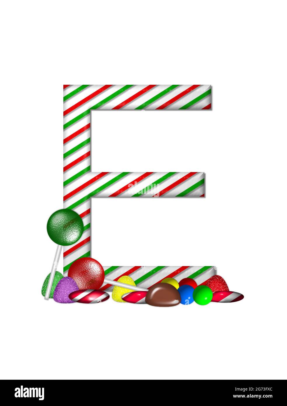The letter E, in the alphabet set "Candy Cane Sweets", is striped ...