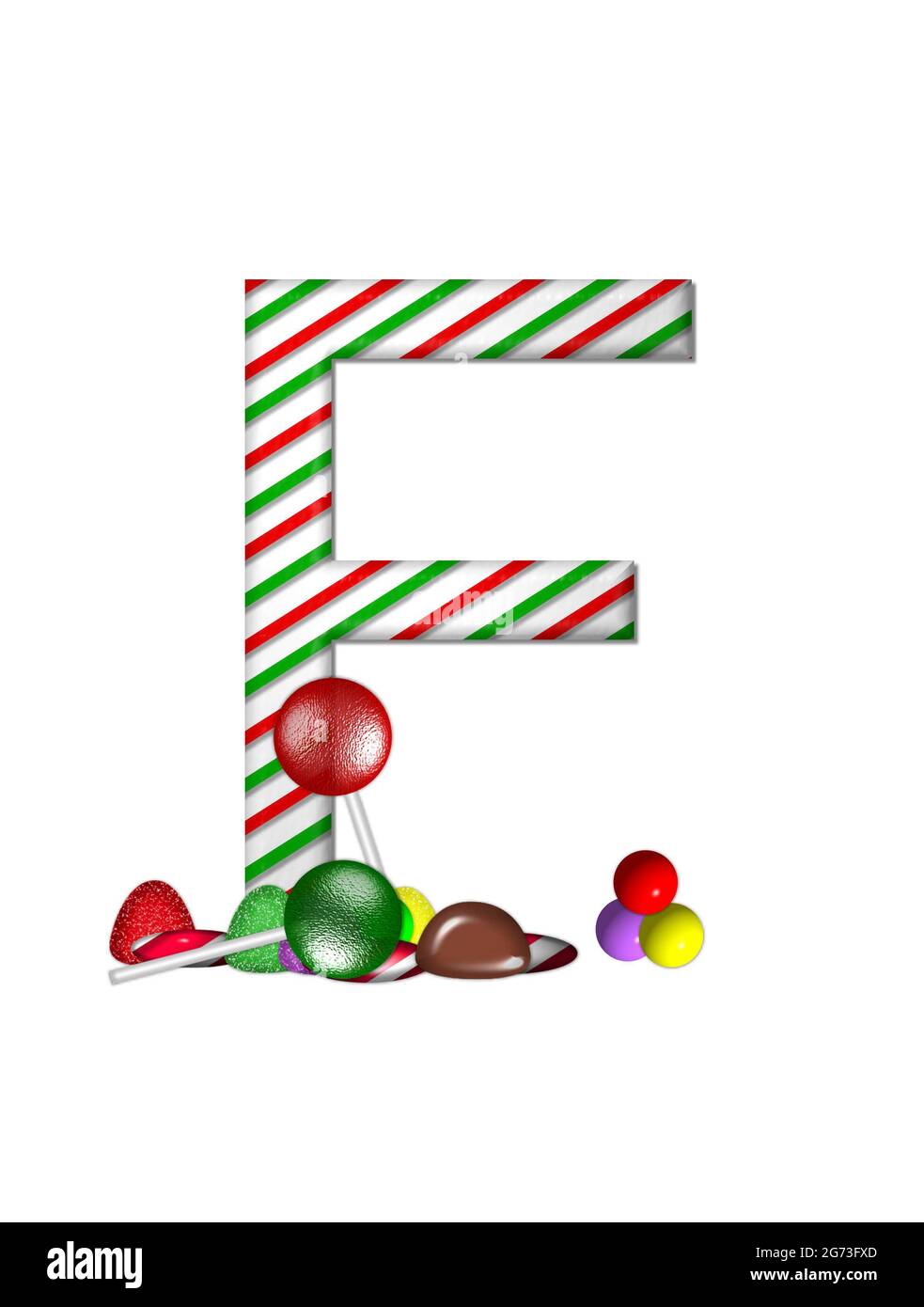 The letter F, in the alphabet set "Candy Cane Sweets", is striped ...