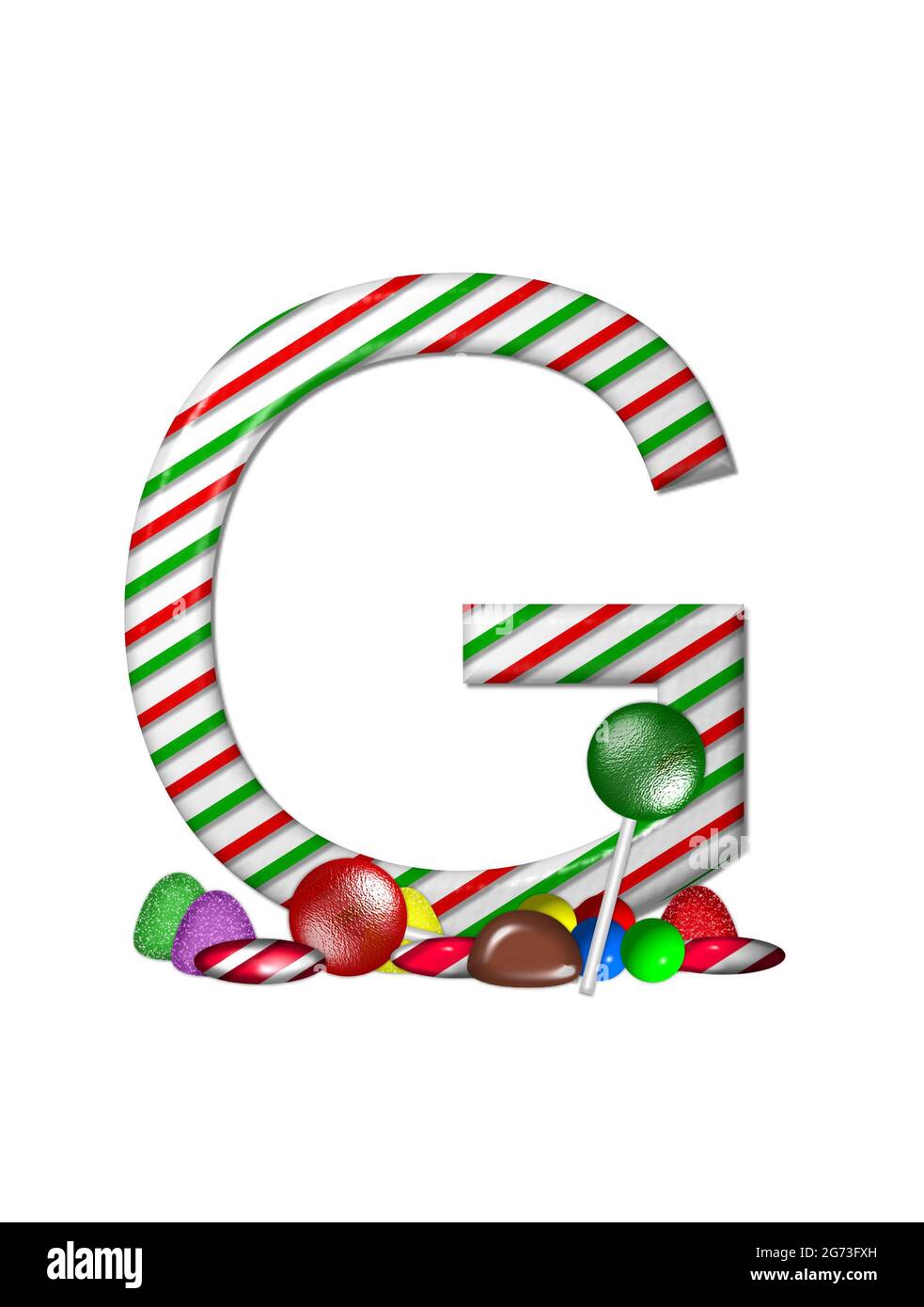 The letter G, in the alphabet set "Candy Cane Sweets", is striped ...