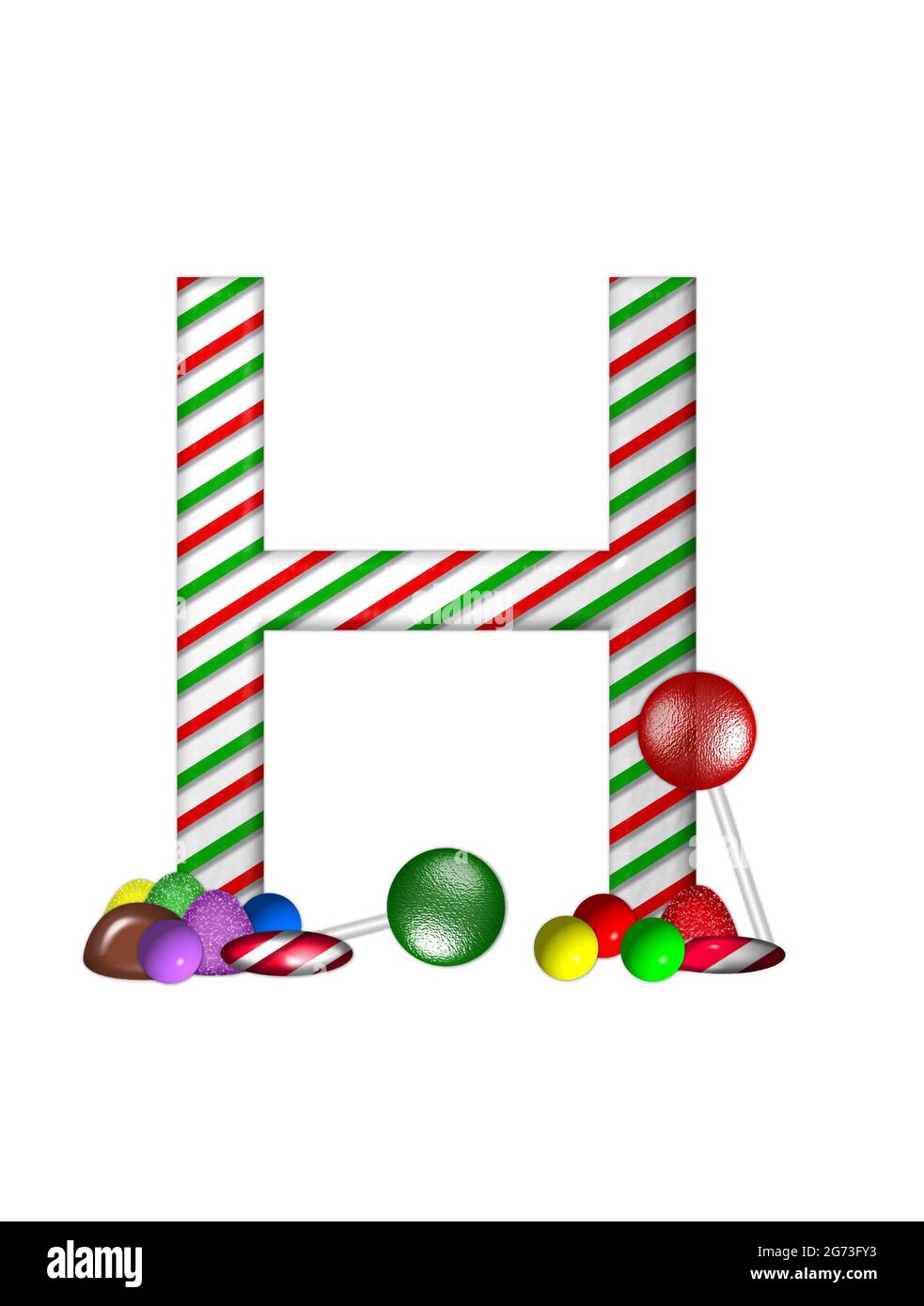 The letter H, in the alphabet set "Candy Cane Sweets", is striped ...