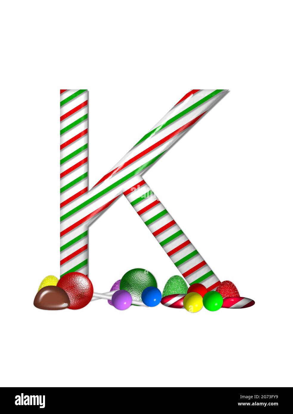 The letter K, in the alphabet set "Candy Cane Sweets", is striped ...