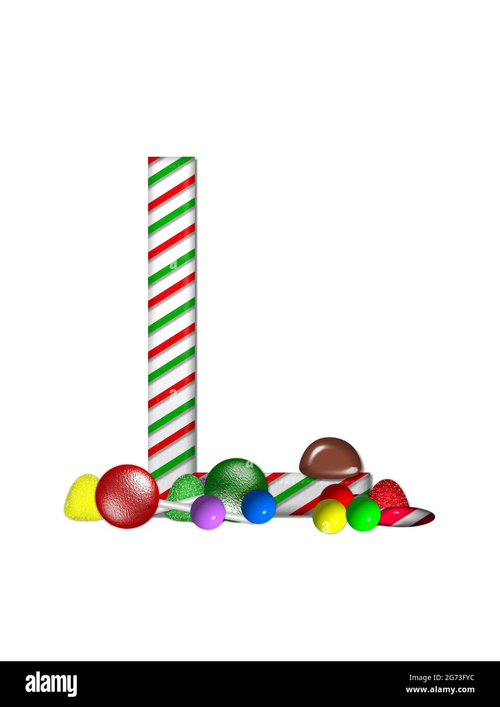 The letter L, in the alphabet set "Candy Cane Sweets", is striped ...