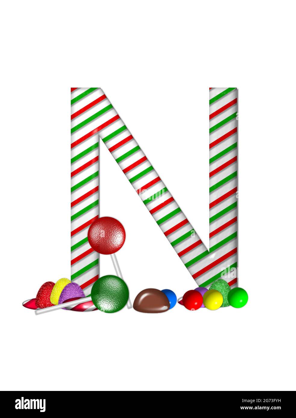 The letter N, in the alphabet set "Candy Cane Sweets", is striped ...