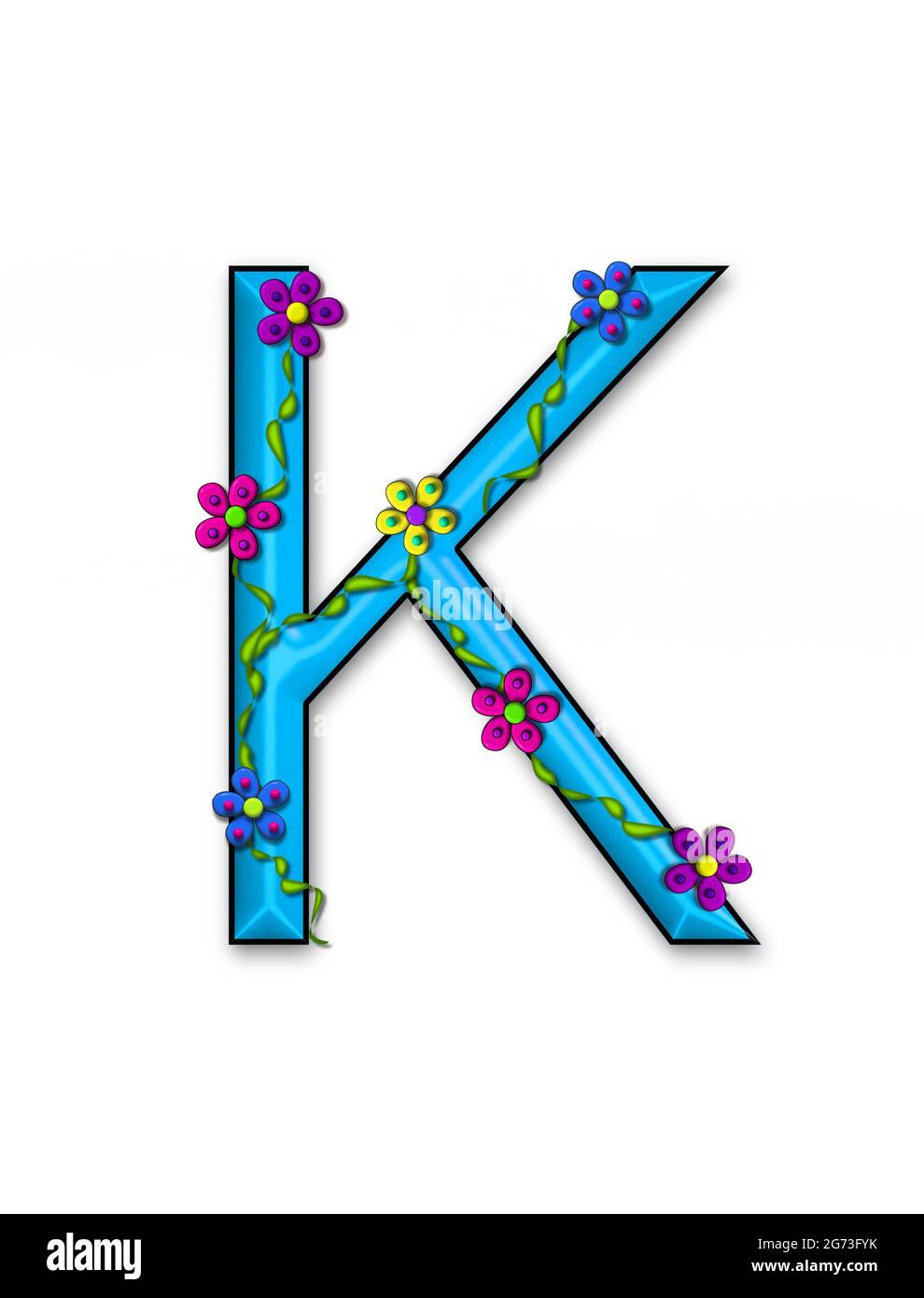 The letter K, in the alphabet set Bursting Blooms, is an aqua letter ...