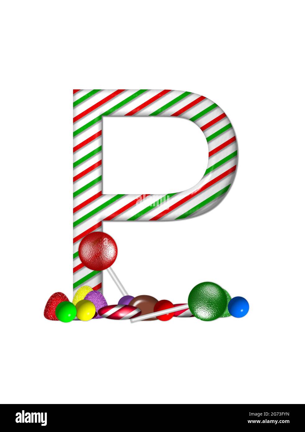 The letter P, in the alphabet set "Candy Cane Sweets", is striped ...