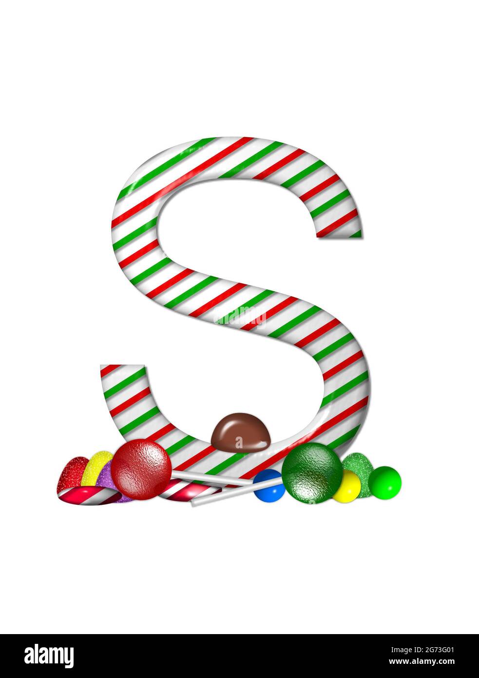 The letter S, in the alphabet set "Candy Cane Sweets", is striped ...