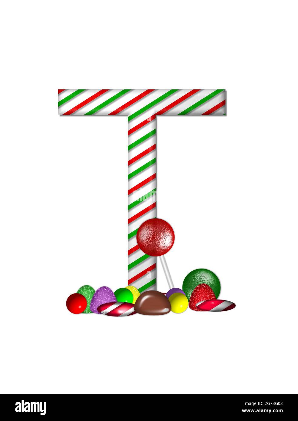 The letter T, in the alphabet set "Candy Cane Sweets", is striped ...