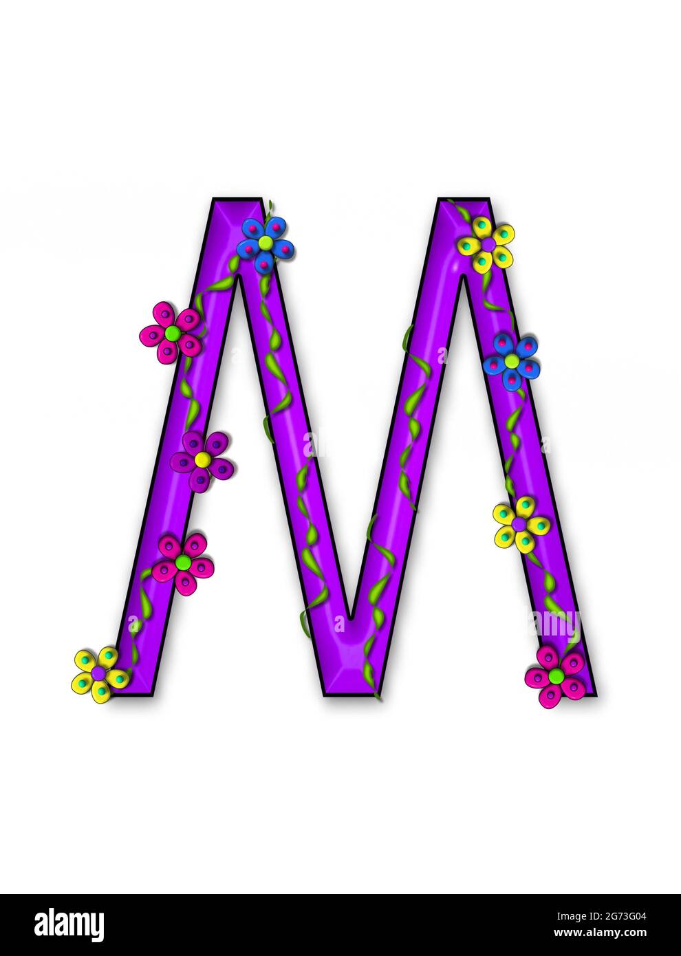 The letter M, in the alphabet set Bursting Blooms, is a purple letter ...