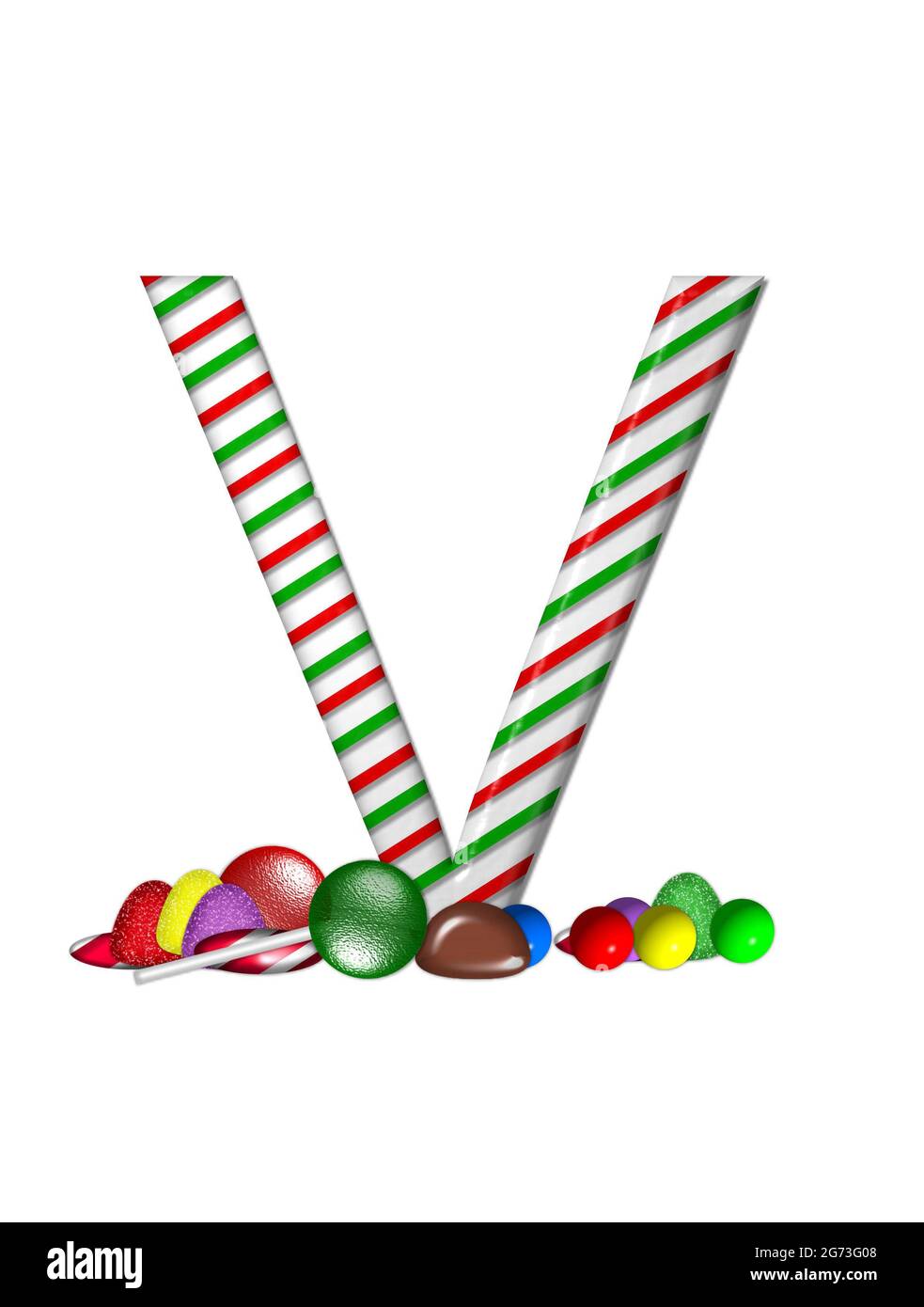 The letter V, in the alphabet set "Candy Cane Sweets", is striped ...