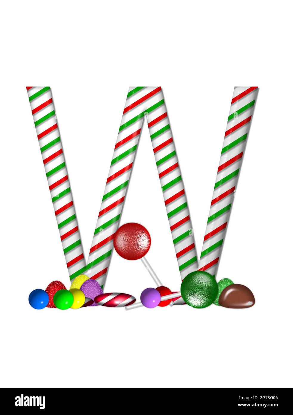The letter W, in the alphabet set "Candy Cane Sweets", is striped ...