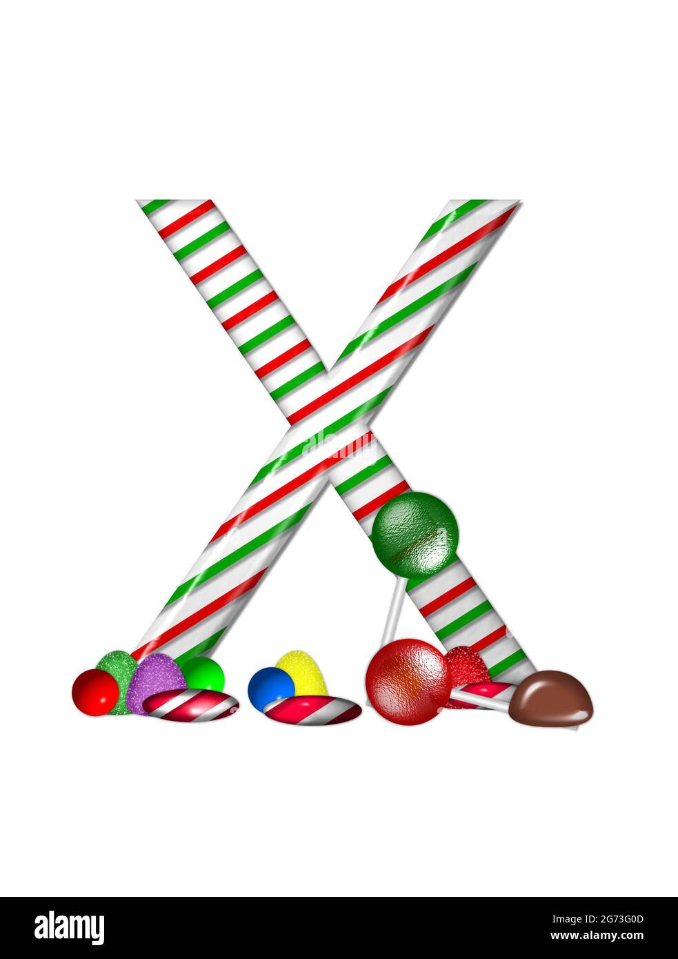 The letter X, in the alphabet set "Candy Cane Sweets", is striped ...