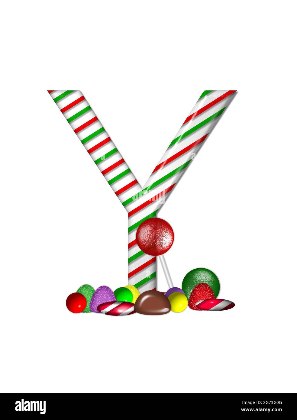 The letter Y, in the alphabet set "Candy Cane Sweets", is striped ...