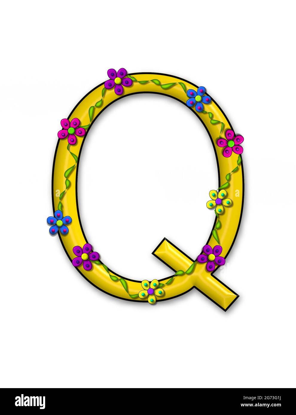 The letter Q, in the alphabet set Bursting Blooms, is a yellow letter ...