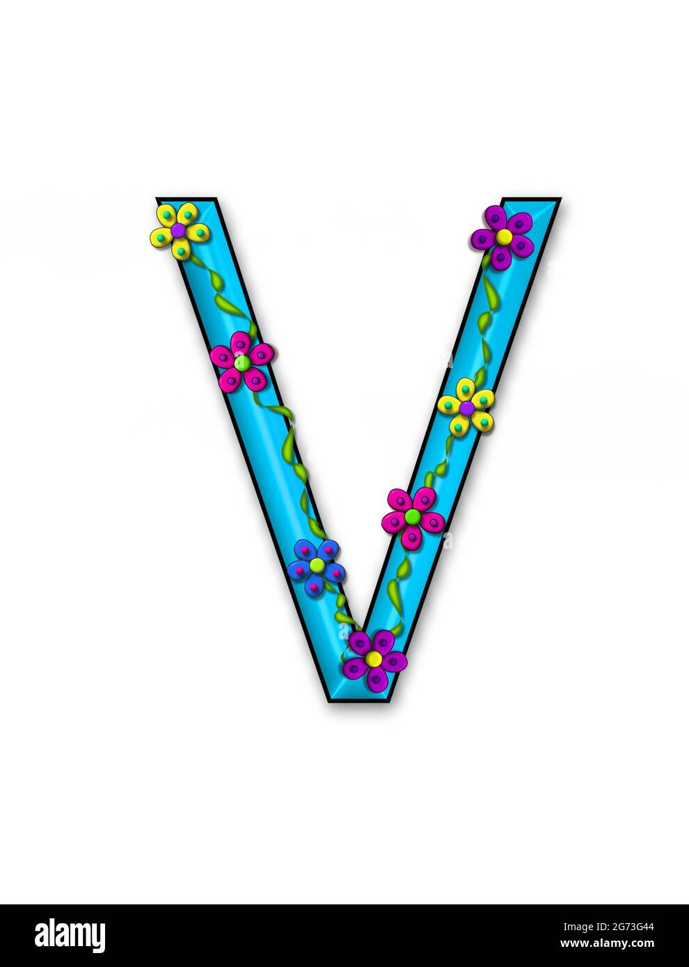 The letter V, in the alphabet set Bursting Blooms, is an aqua letter ...