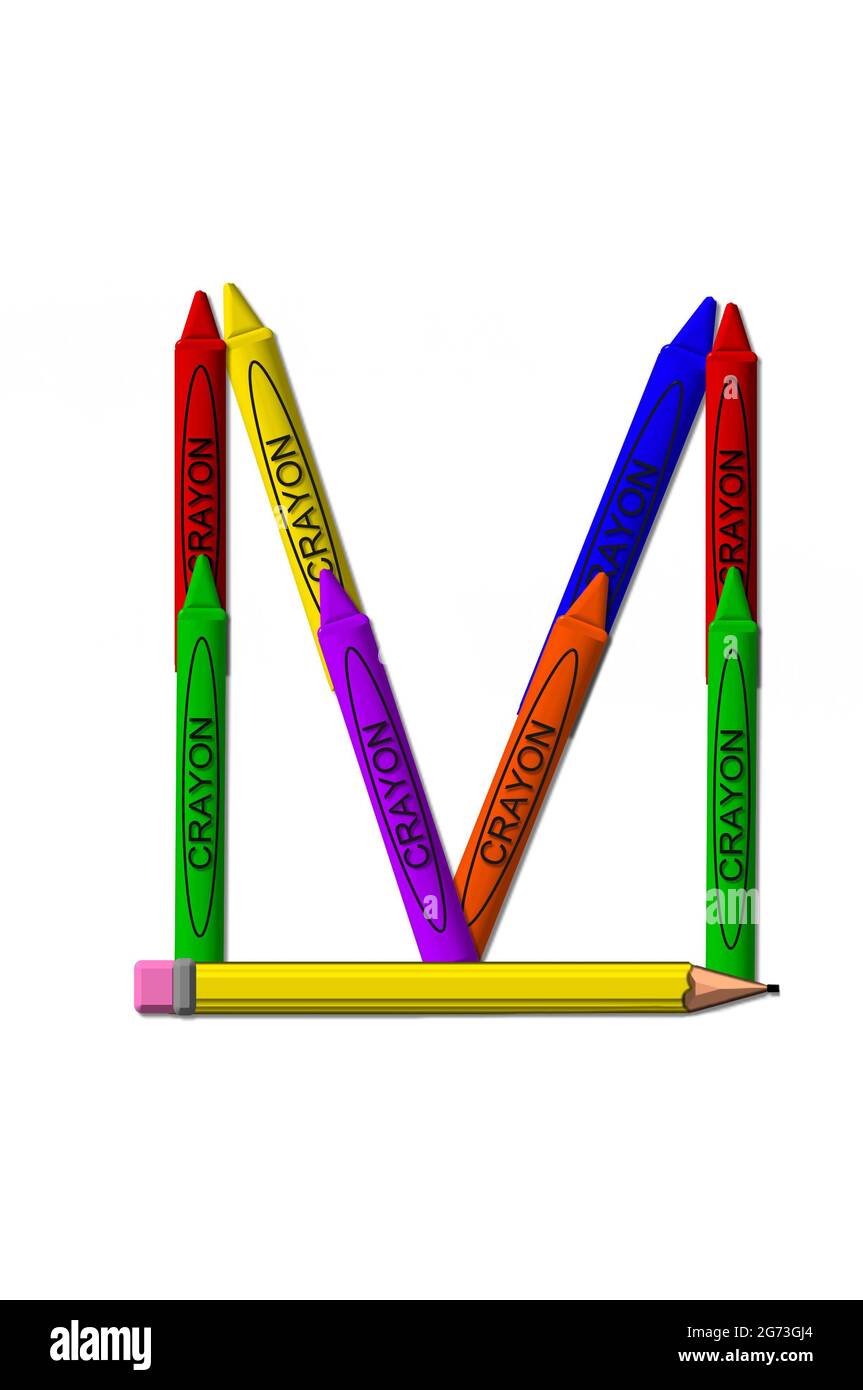M, in the alphabet set "crayons", is formed from stacked and and turned ...