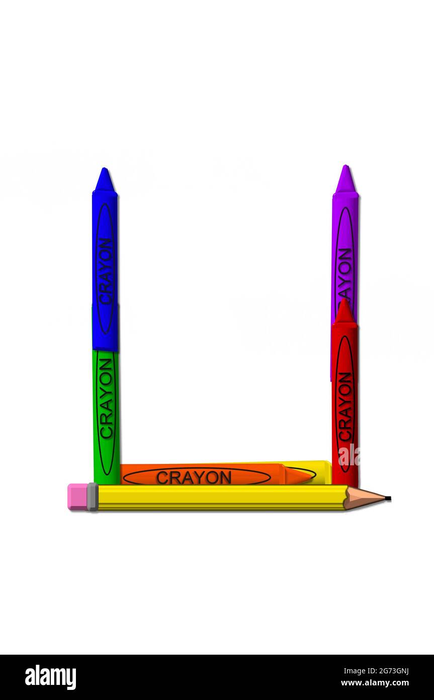 U, in the alphabet set "crayons", is formed from stacked and and turned ...