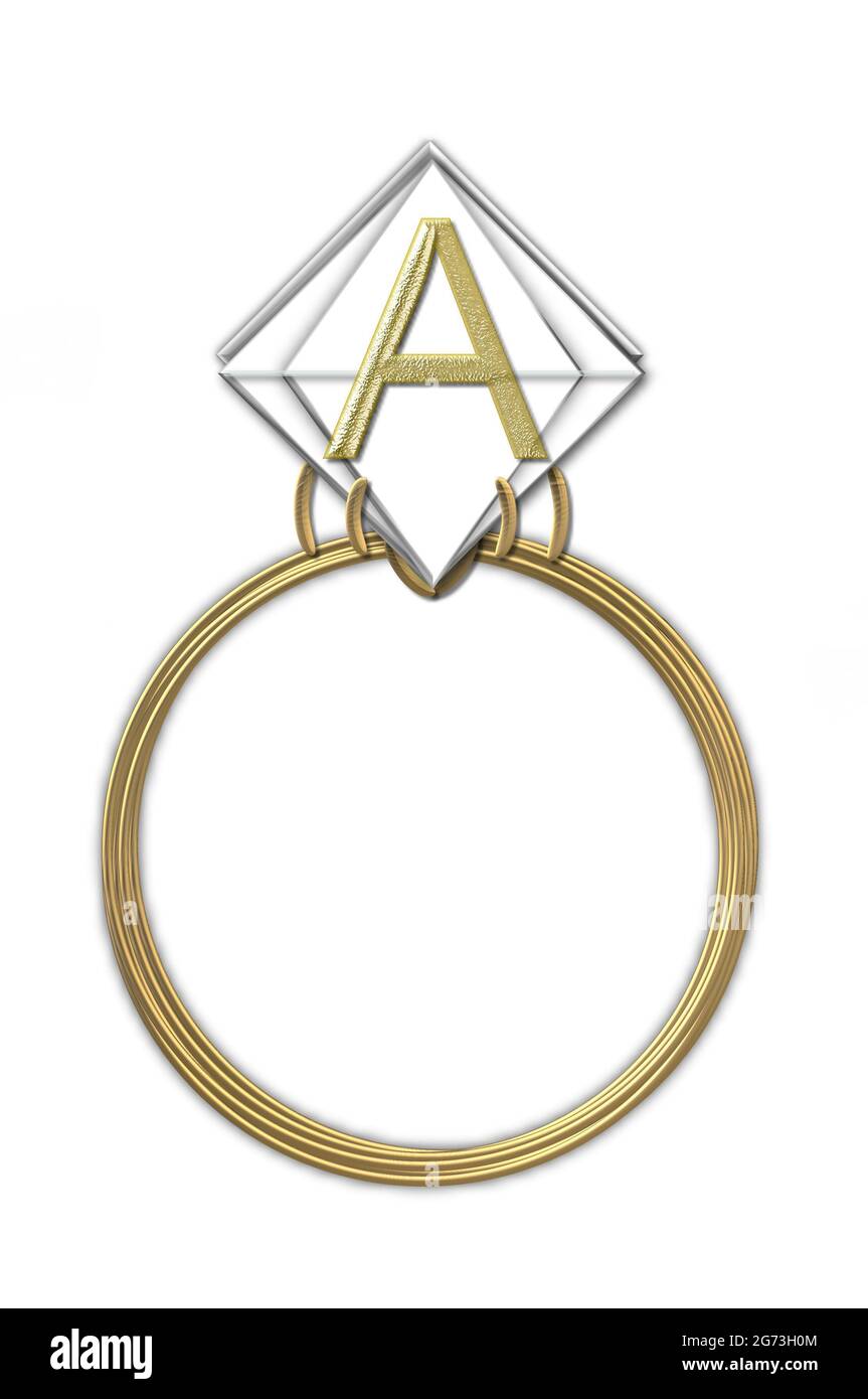 The letter A, in the alphabet set Diamond Ring, is gold and sits on a ...