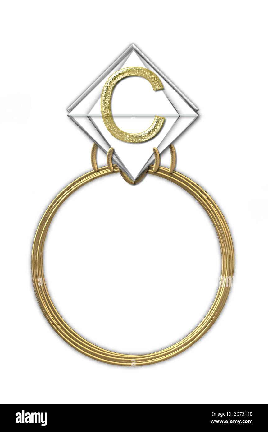 The letter C, in the alphabet set Diamond Ring, is gold and sits on a ...