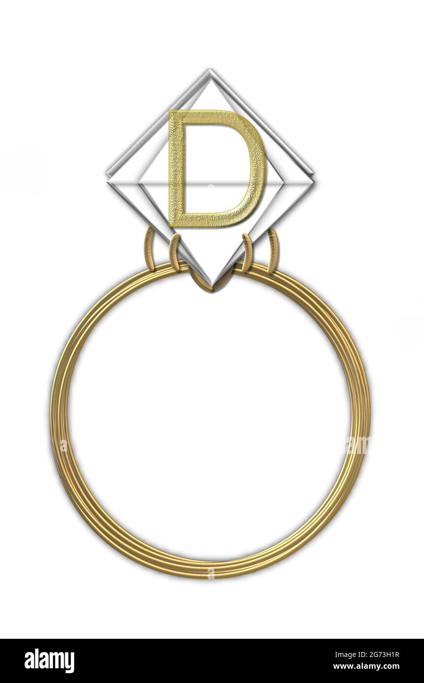The letter D, in the alphabet set Diamond Ring, is gold and sits on a ...