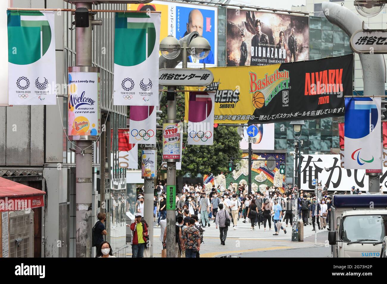 JULY 9, 2021 : A general view of the Shibuya Center-Gai street ...