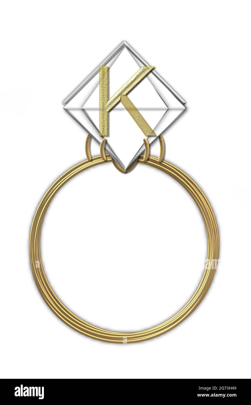 The letter K, in the alphabet set Diamond Ring, is gold and sits on a ...