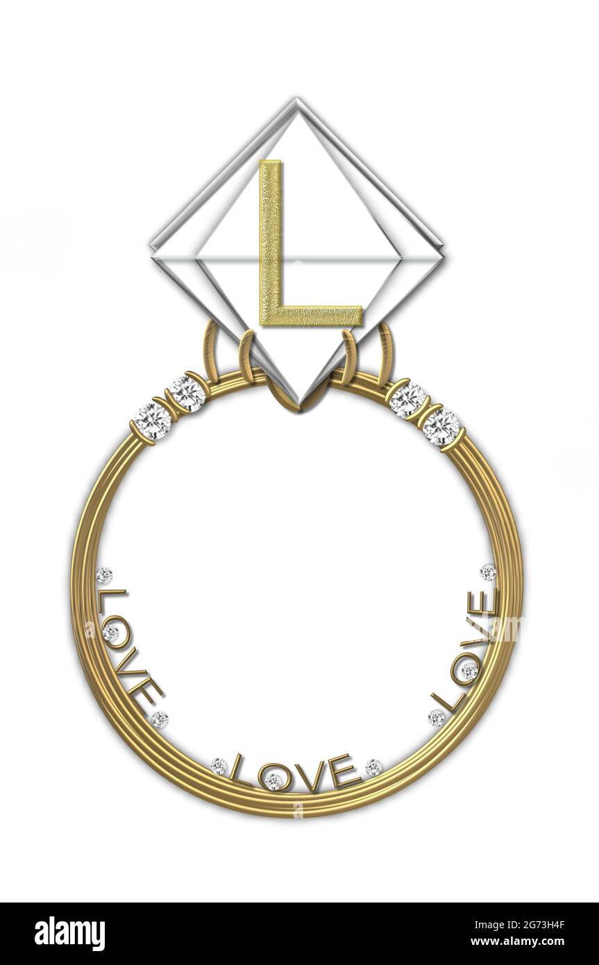 The letter L, in the alphabet set Diamond Ring, is gold and sits on a ...