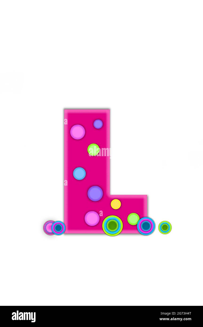 The letter L, in the alphabet set Dots, is hot pink with lighter pink ...
