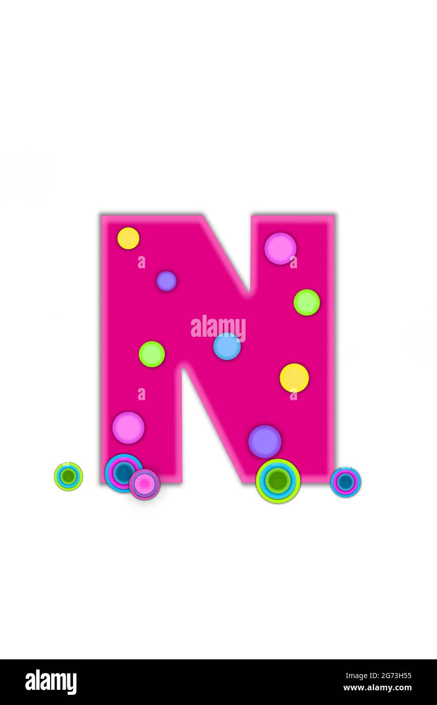 The letter N, in the alphabet set Dots, is hot pink with lighter pink ...