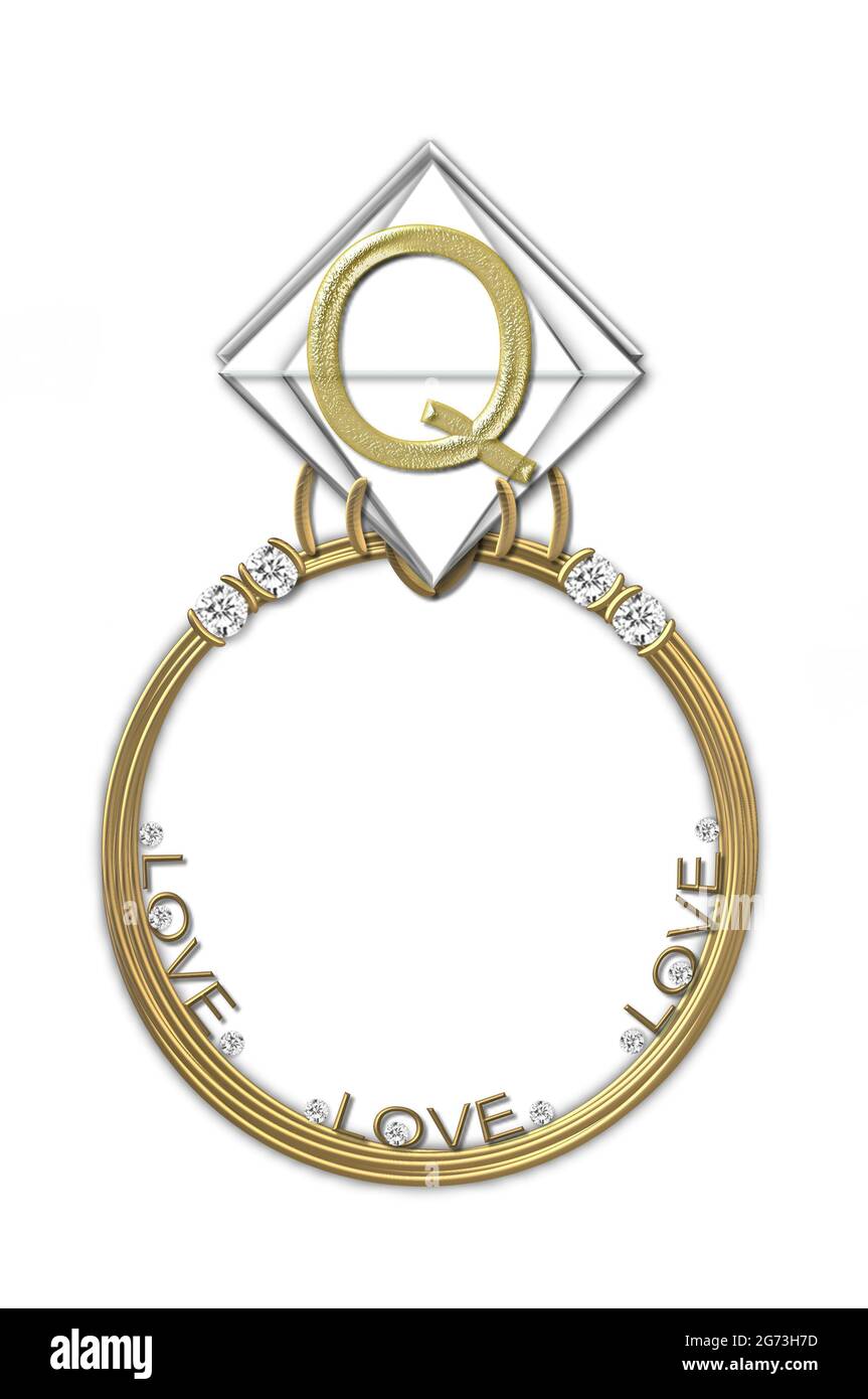 The letter Q, in the alphabet set Diamond Ring, is gold and sits on a ...