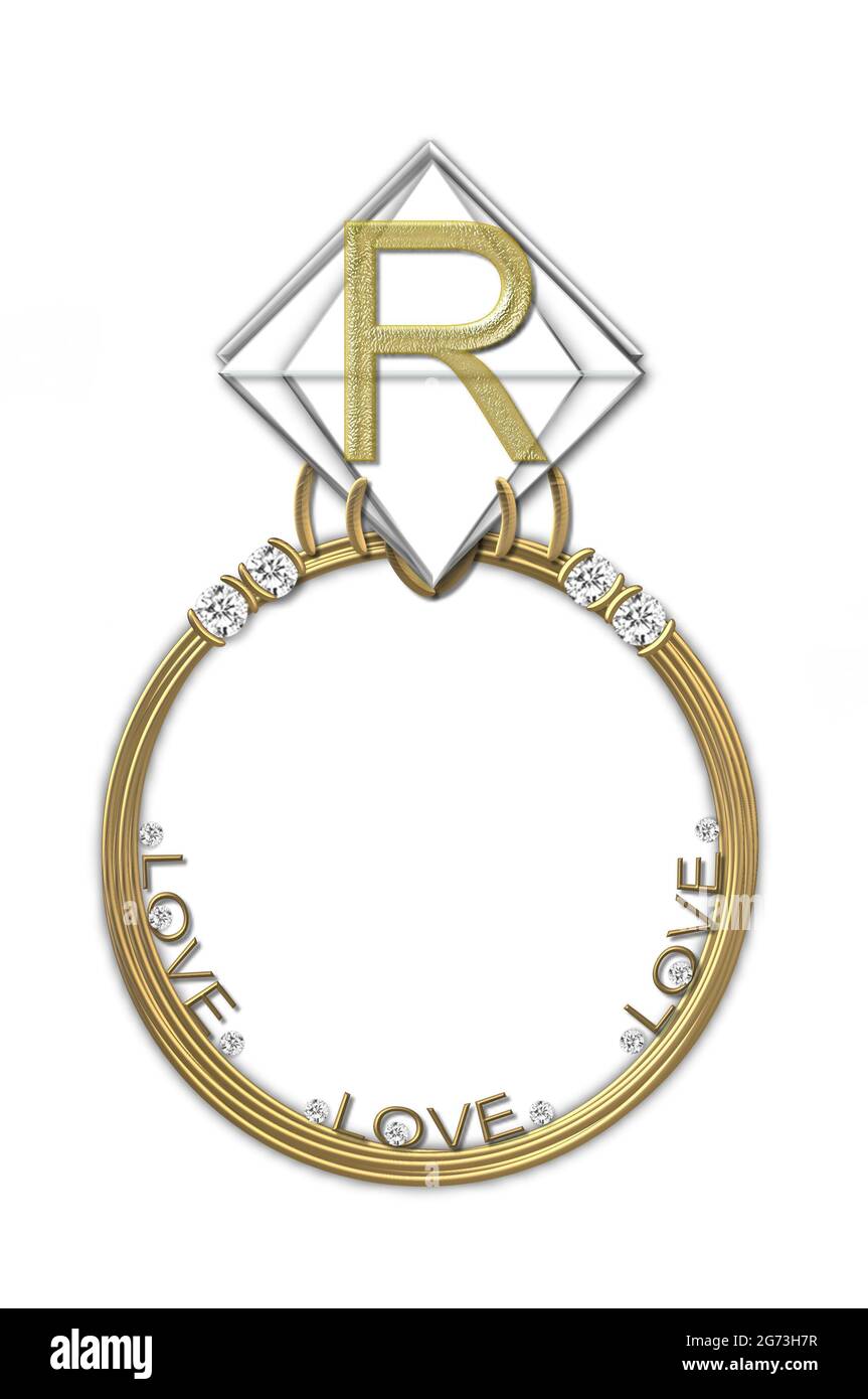The letter R, in the alphabet set Diamond Ring, is gold and sits on a ...