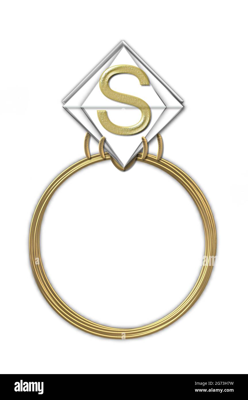 The letter S, in the alphabet set Diamond Ring, is gold and sits on a ...