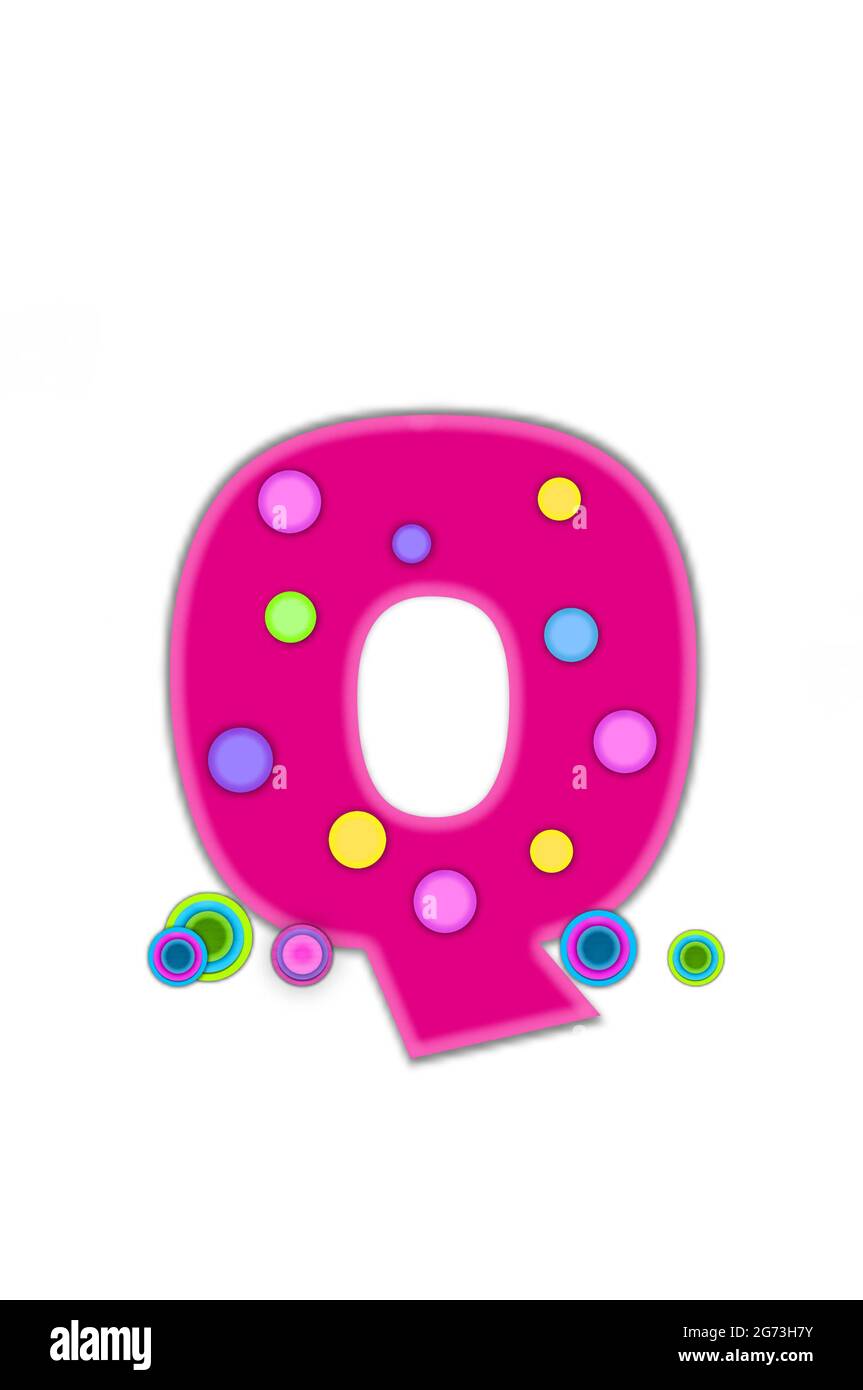 The letter Q, in the alphabet set Dots, is hot pink with lighter pink ...