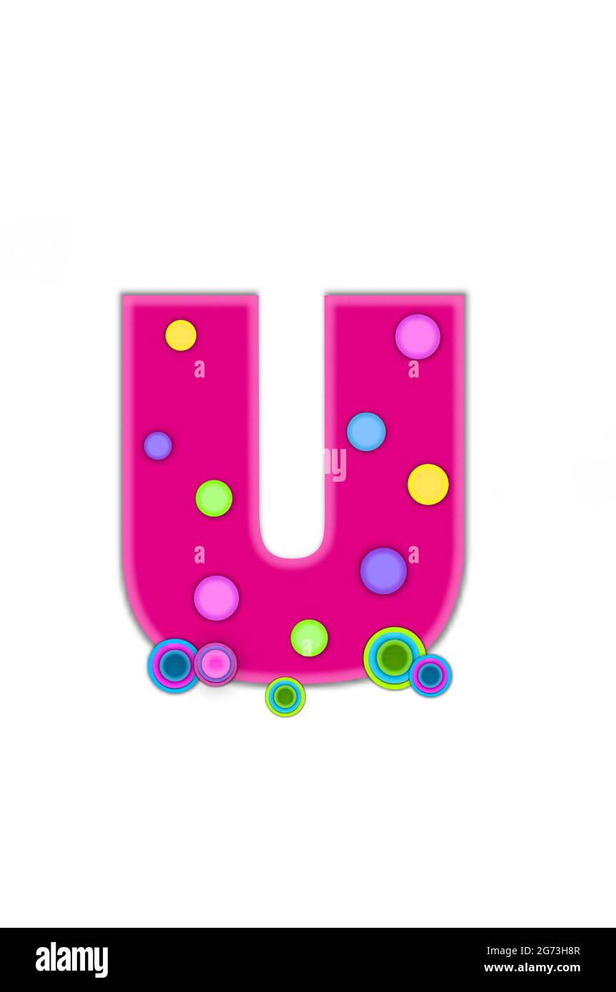 The letter U, in the alphabet set Dots, is hot pink with lighter pink ...