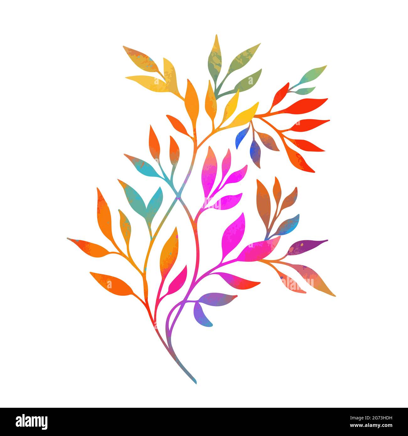 The object is a graceful multicolored twig with leaves. Mixed media ...