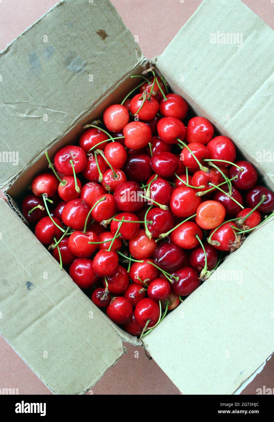 Red ripe cherries in a box Stock Photo - Alamy